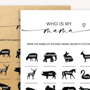 Who is My Mama Baby Shower Game, Who is My Mommy Baby Animal Game, Baby ...