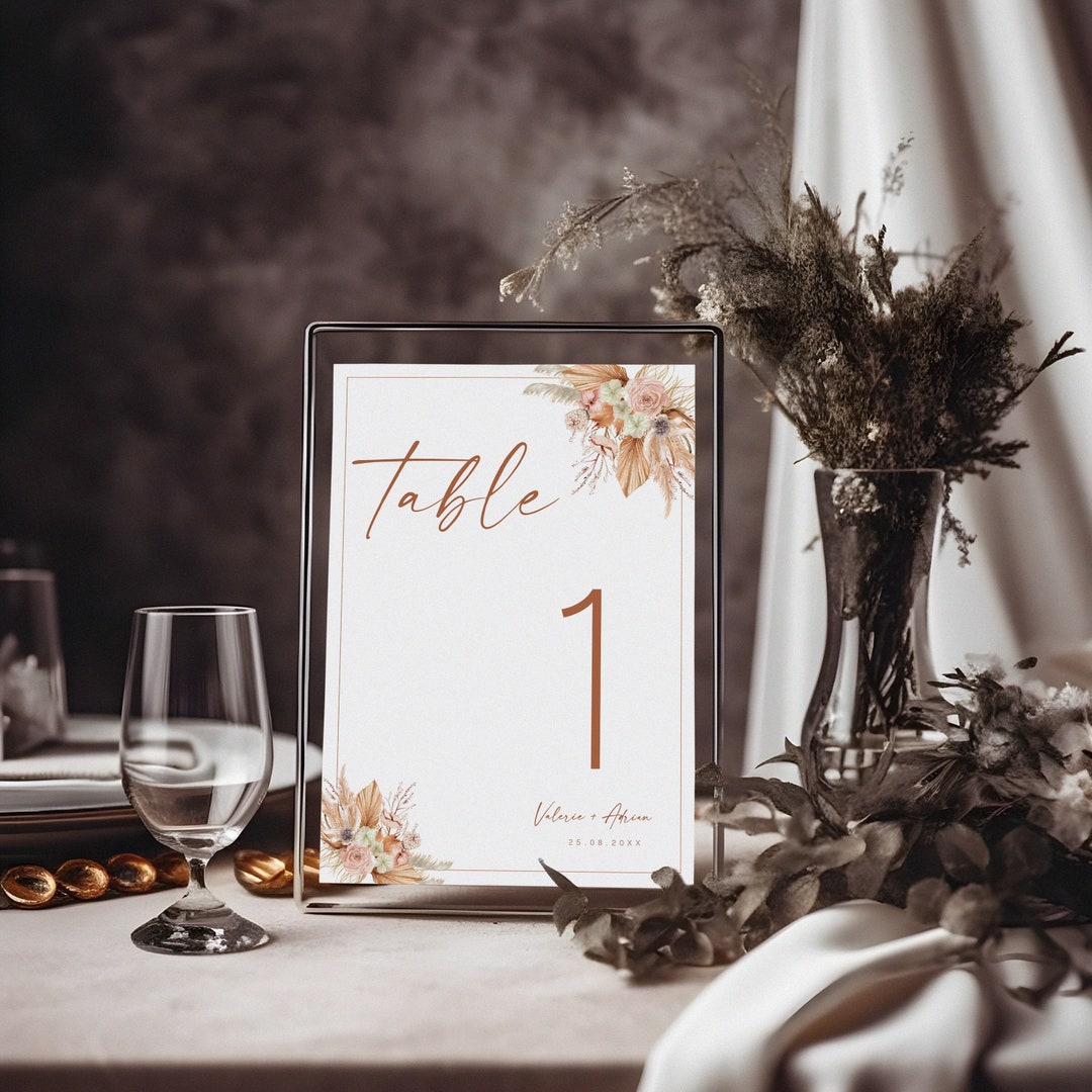 Boho Table Numbers, Minimal Wedding Table Numbers, Editable Table ...