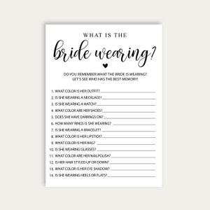 What is the Bride Wearing Memory Bridal Shower Game, Bridal Shower Game ...