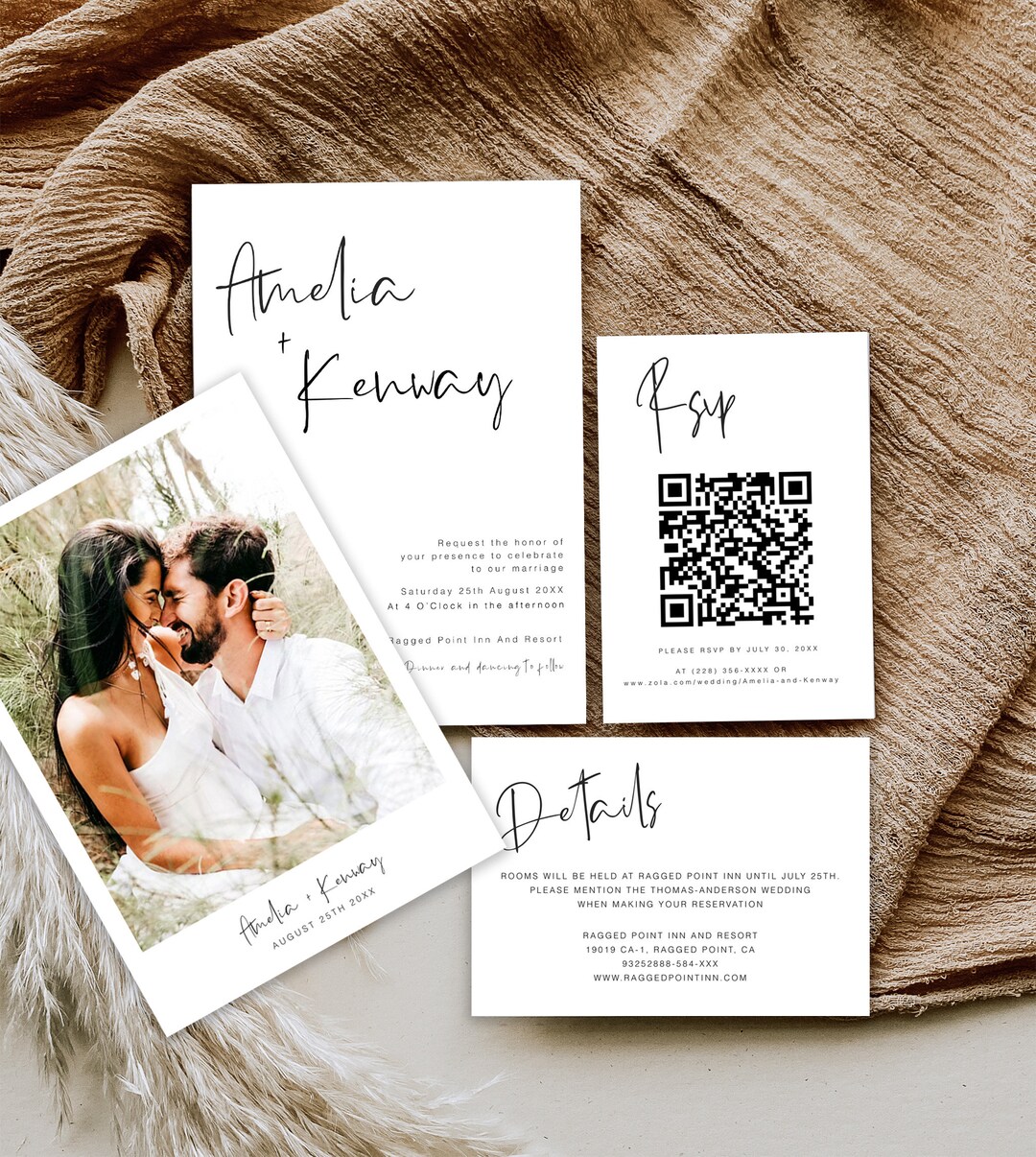 Modern Photo Wedding Invitation Suite, Wedding Invitation Rsvp Card ...