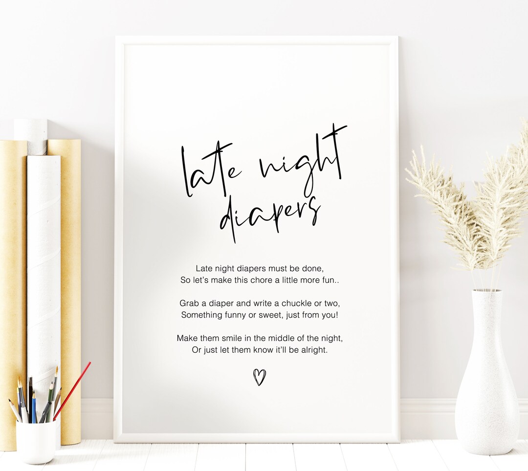Late Night Diapers Printable, Printable Baby Shower Game, Thoughts Sign ...