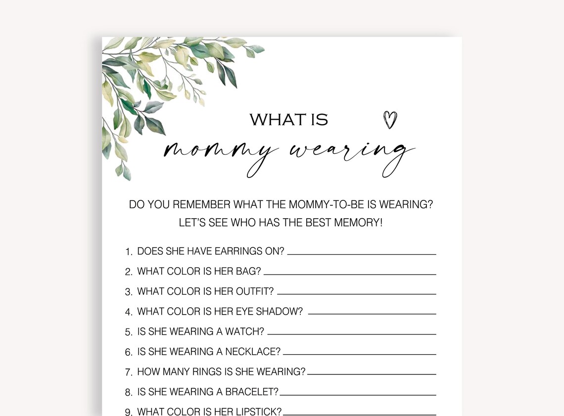 What is She Wearing Baby Shower Game, What Was the Mommy Wearing Game ...