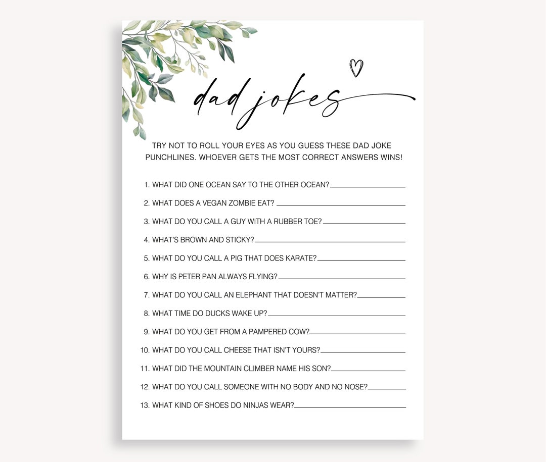 Dad Jokes Baby Shower Game, Funny Jokes and Riddles Game, Fun Baby ...