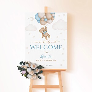 Printable Teddy Girl Baby Shower Sign, Editable Teddy Bear Baby Shower ...