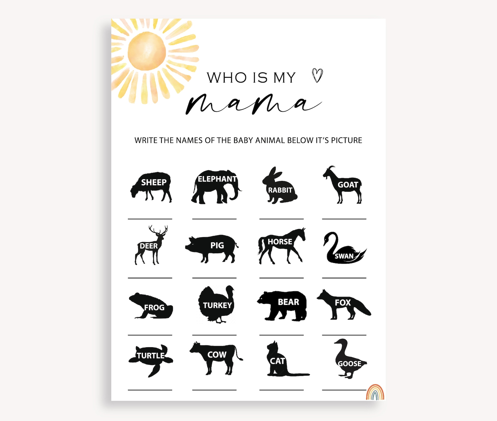 Who is My Mommy Baby Animal Game Baby Animal Match Game Who - Etsy