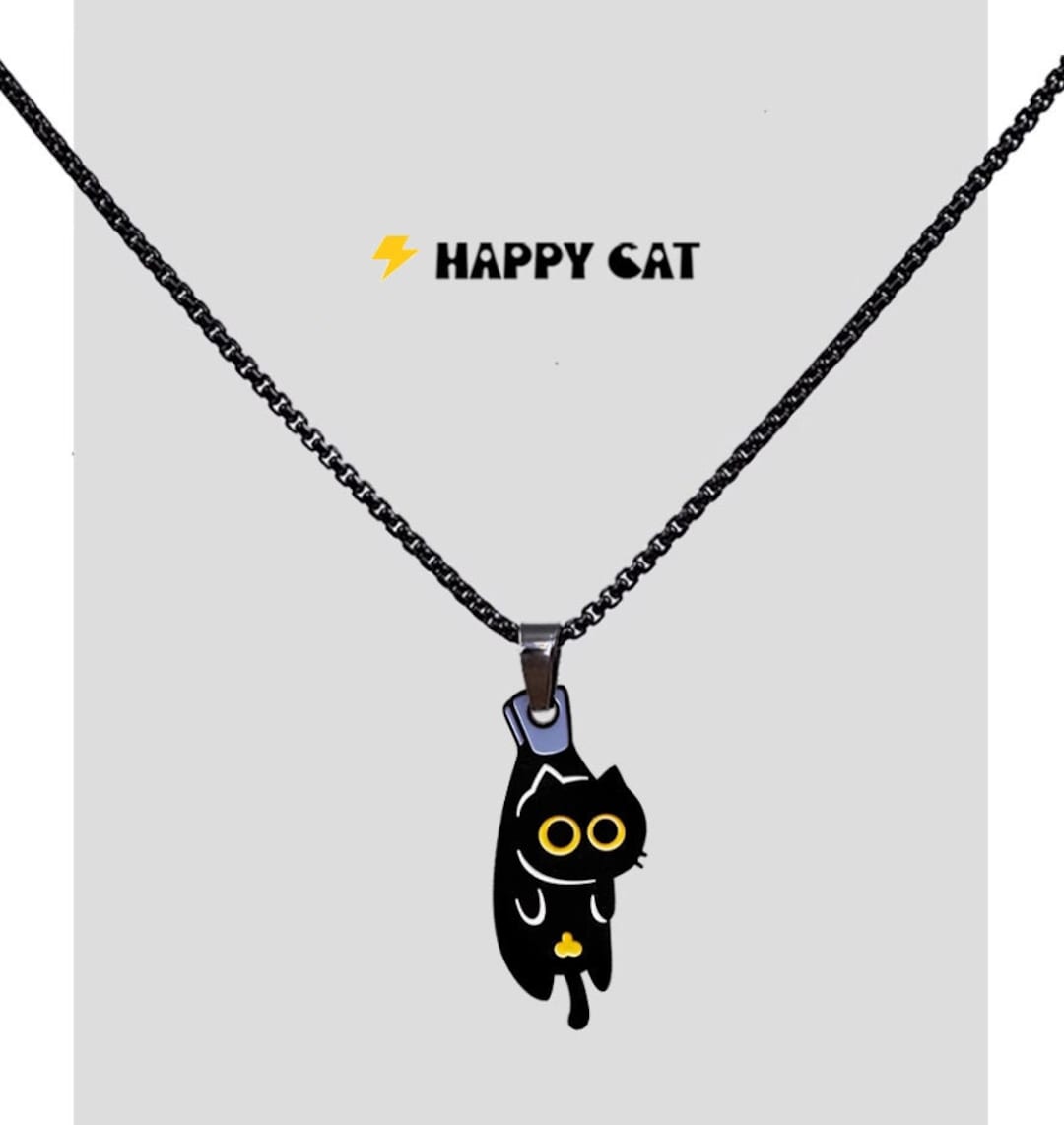 Happy Cat Necklace Black Cat Amulet Cat Jewelry Cat Lover Gift Cute ...