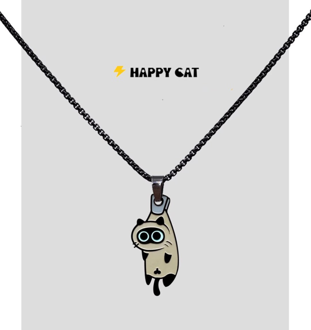 Happy Cat Amulet Necklace: Titanium Steel Alloy, Cat Lover Gift - Etsy