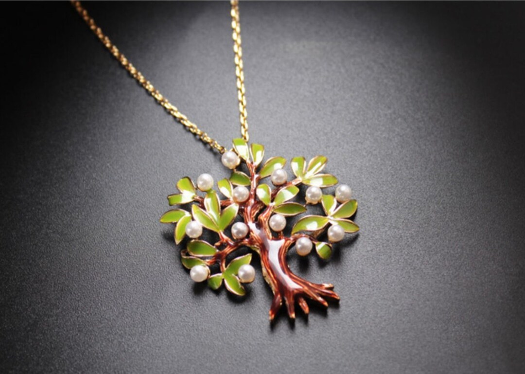 Enamel Tree of Life Pendant Necklace: 18k Gold Plated With Pearls - Etsy