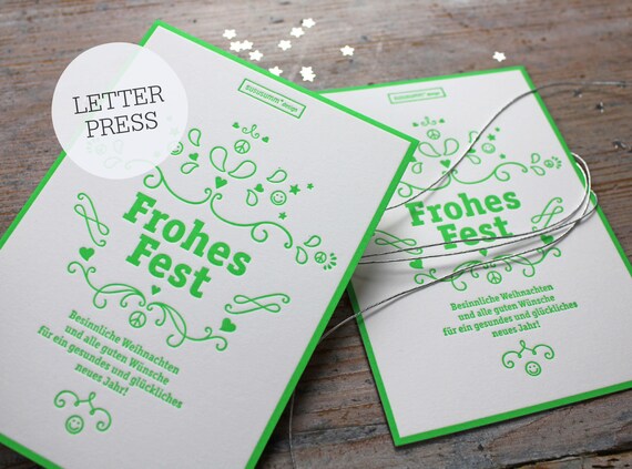 Christmas Card Peace Neon Green Card Letterpress A6 - Etsy
