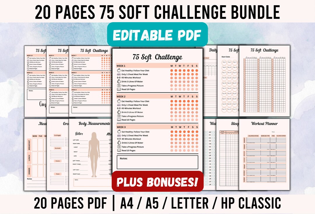 Editable 75 Soft Challenge Printable 75 Hard Tracker Pdf 75 - Etsy