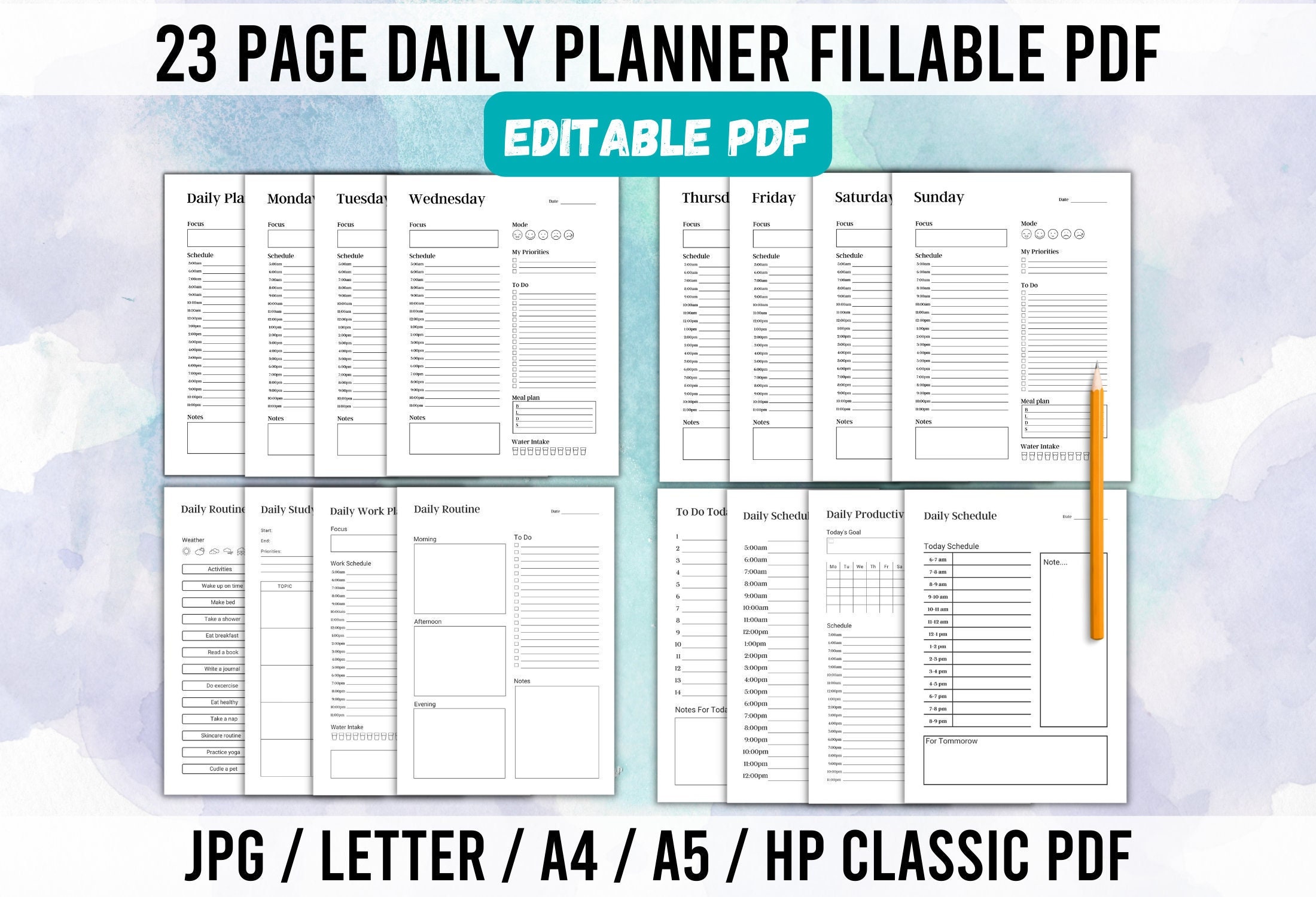 Daily Hourly Planner, Adhd Planner Adult, Daily Schedule, Daily to Do ...