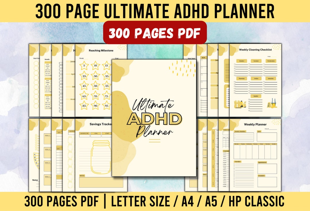 Yellow ADHD Planner Printable, ADHD Planner Adult, Adhd Digital Planner ...