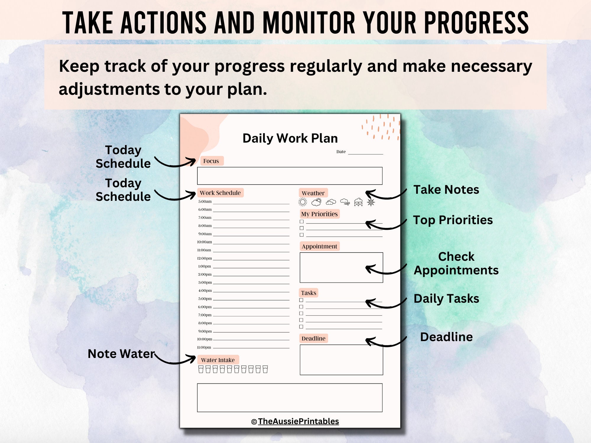 Daily Work Planner, Daily Checklist PDF, Work Day Organizer, Daily ...
