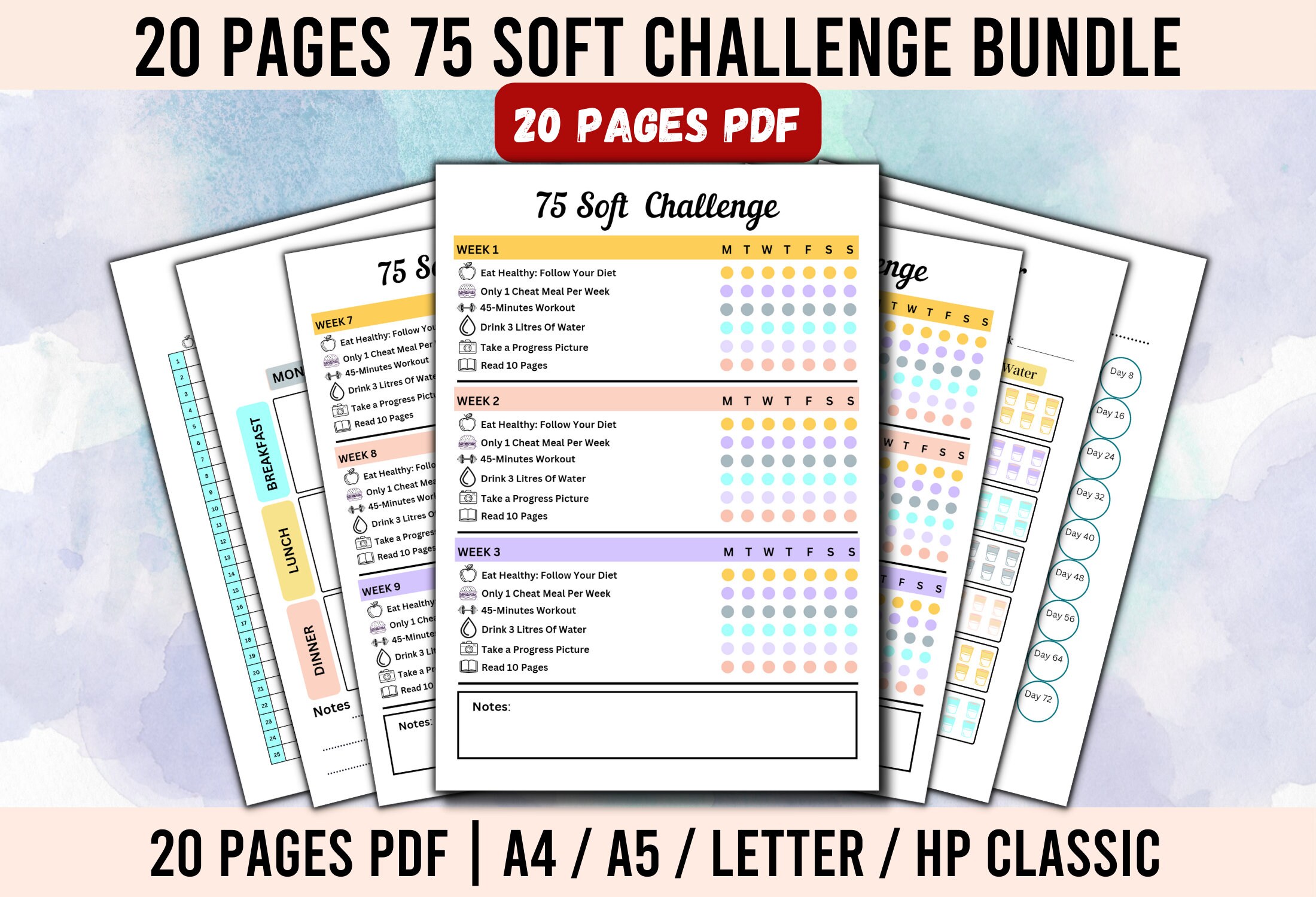 75 Soft Challenge Printable, 75 Hard Tracker PDF, 75 Soft Templates, 75 ...