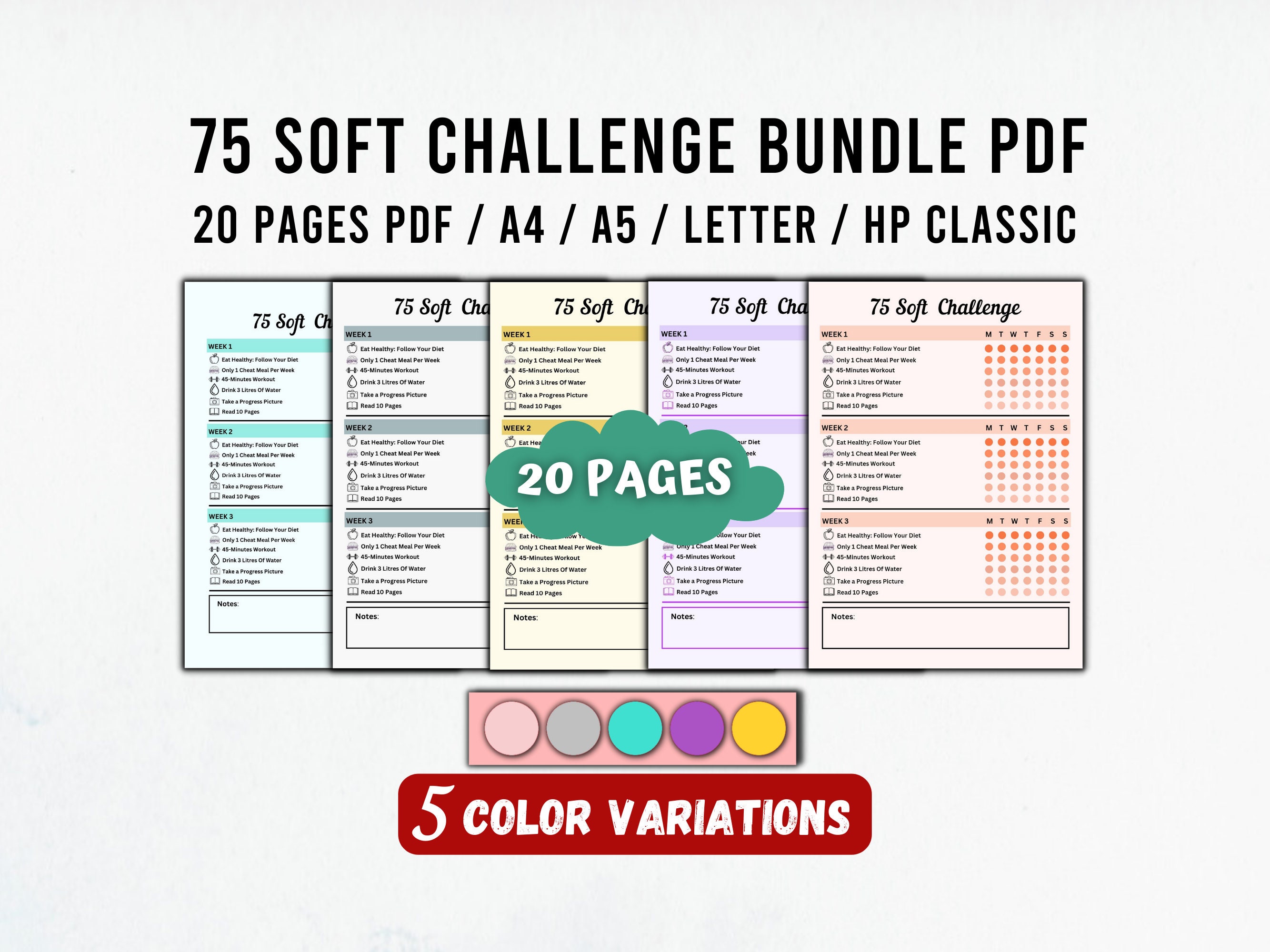 Printable 75 Soft Challenge, 75 Soft Templates Bundle, 75 Hard Tracker ...