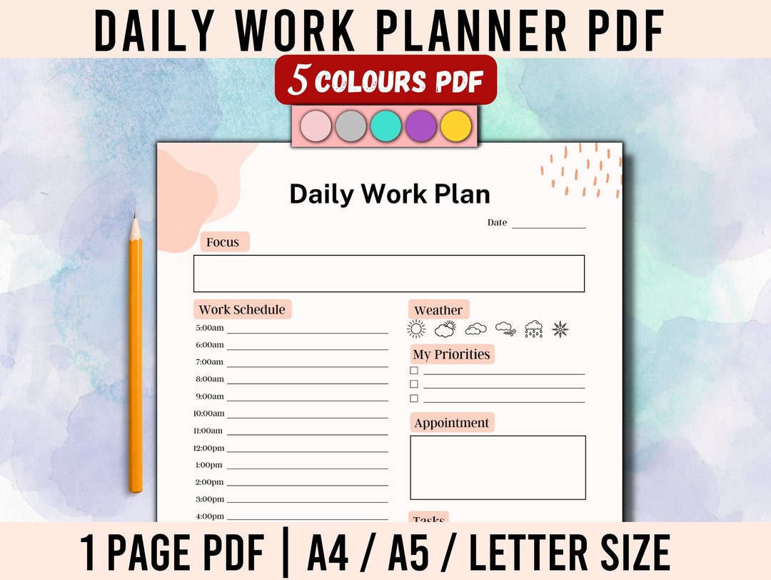 Daily Work Planner, Daily Checklist PDF, Work Day Organizer, Daily ...