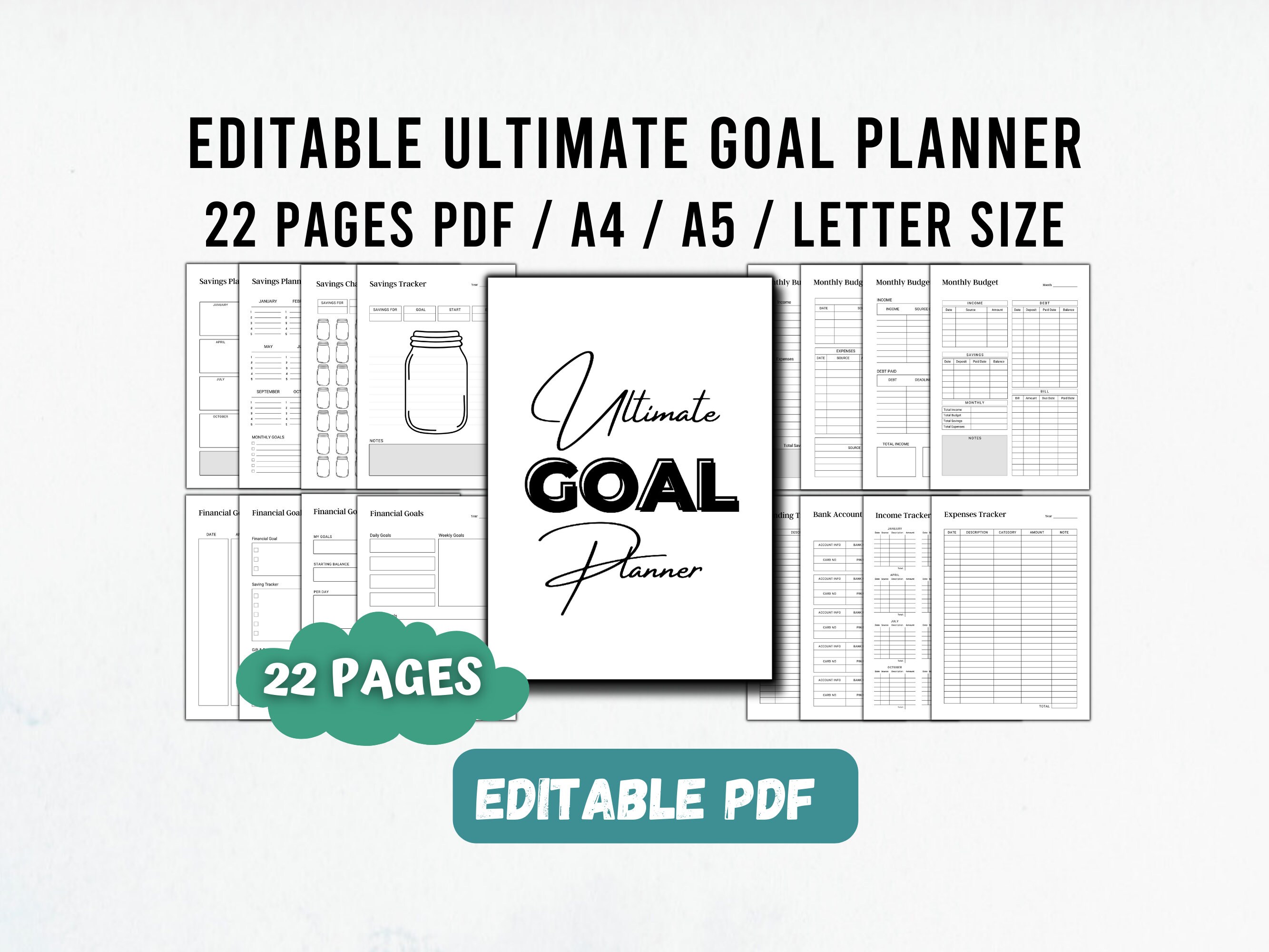 Editable Goal Planner Bundle, 2023 Goal Tracker Printable, Goal Setting ...