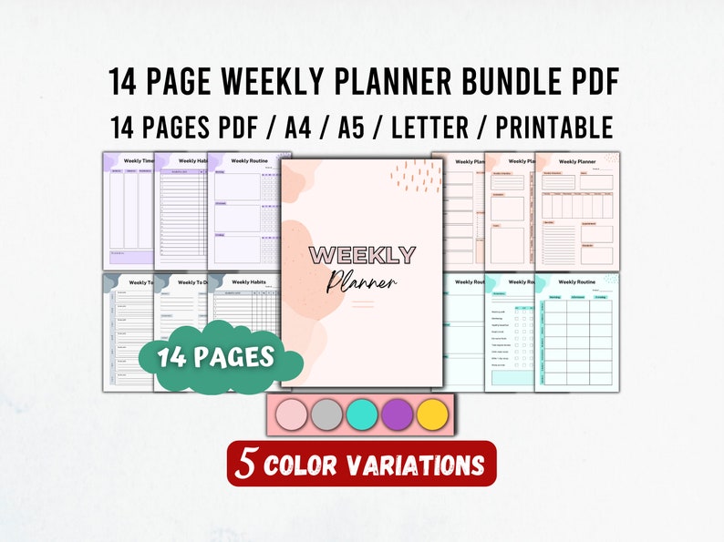 Weekly Planner Printable Pdf, Daily Checklist Pdf, Daily Routine ...