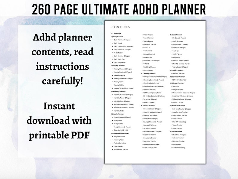 ADHD Planner Adult Pdf Printable ADHD Planner ADHD Daily - Etsy