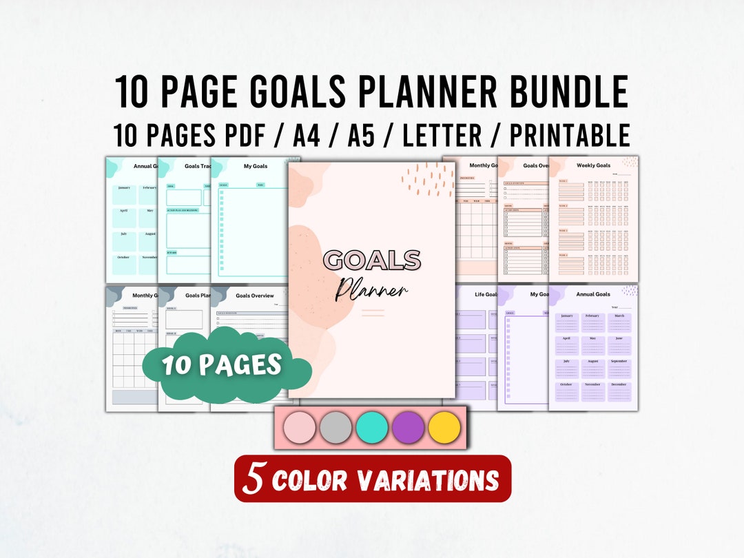 Goals Planner Bundle, Goal Tracker Printable, Goal Setting PDF, Digital ...