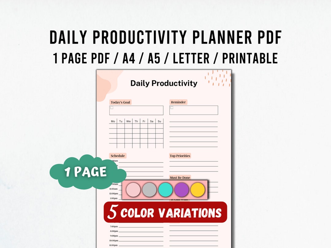 Daily Productivity Planner, Daily Checklist Pdf, to Do List Template ...