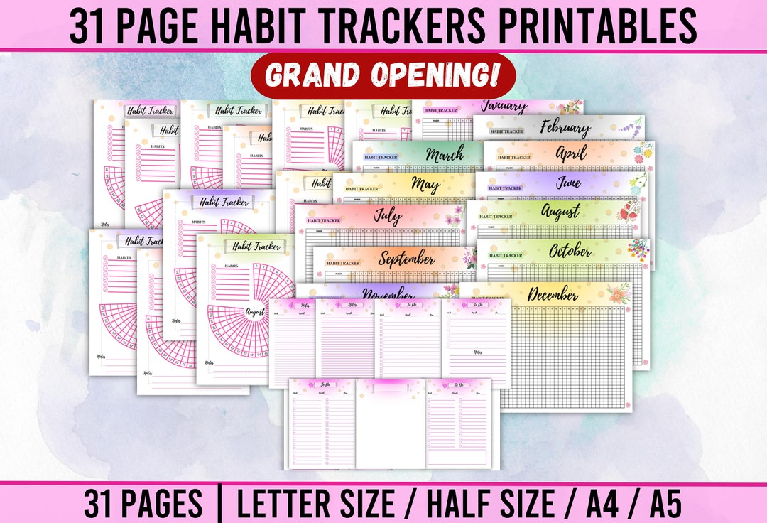 Pink Habit Tracker Printable, Daily and Monthly Habit Tracker Calendar ...