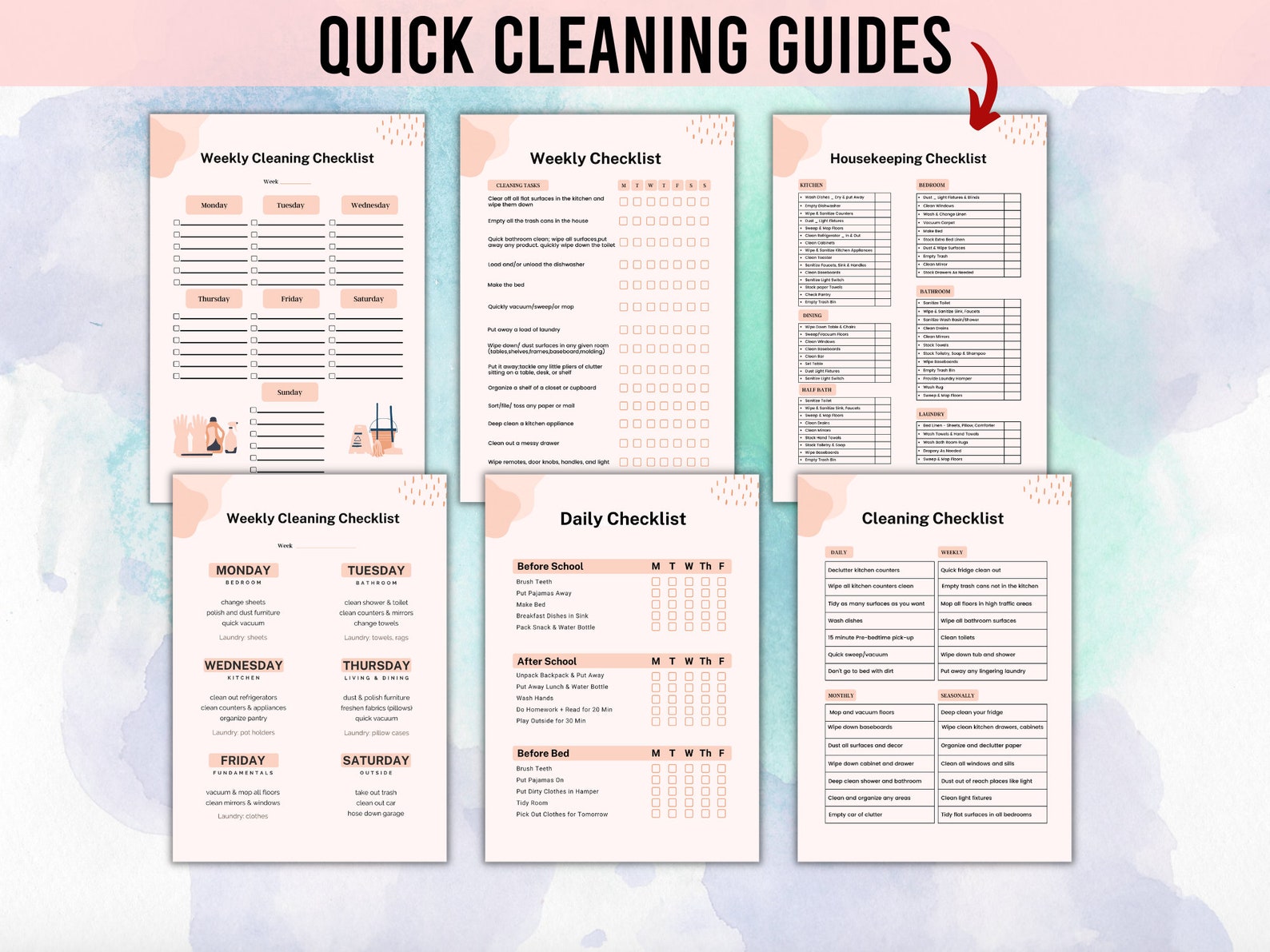 Cleaning Schedule Printable Cleaning Checklist Adhd Cleaning - Etsy