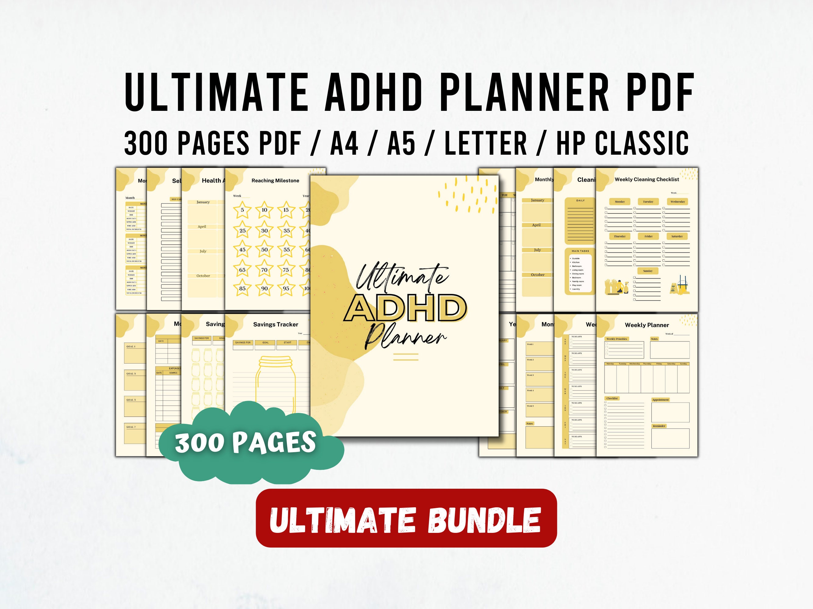 Yellow ADHD Planner Printable, ADHD Planner Adult, Adhd Digital Planner ...