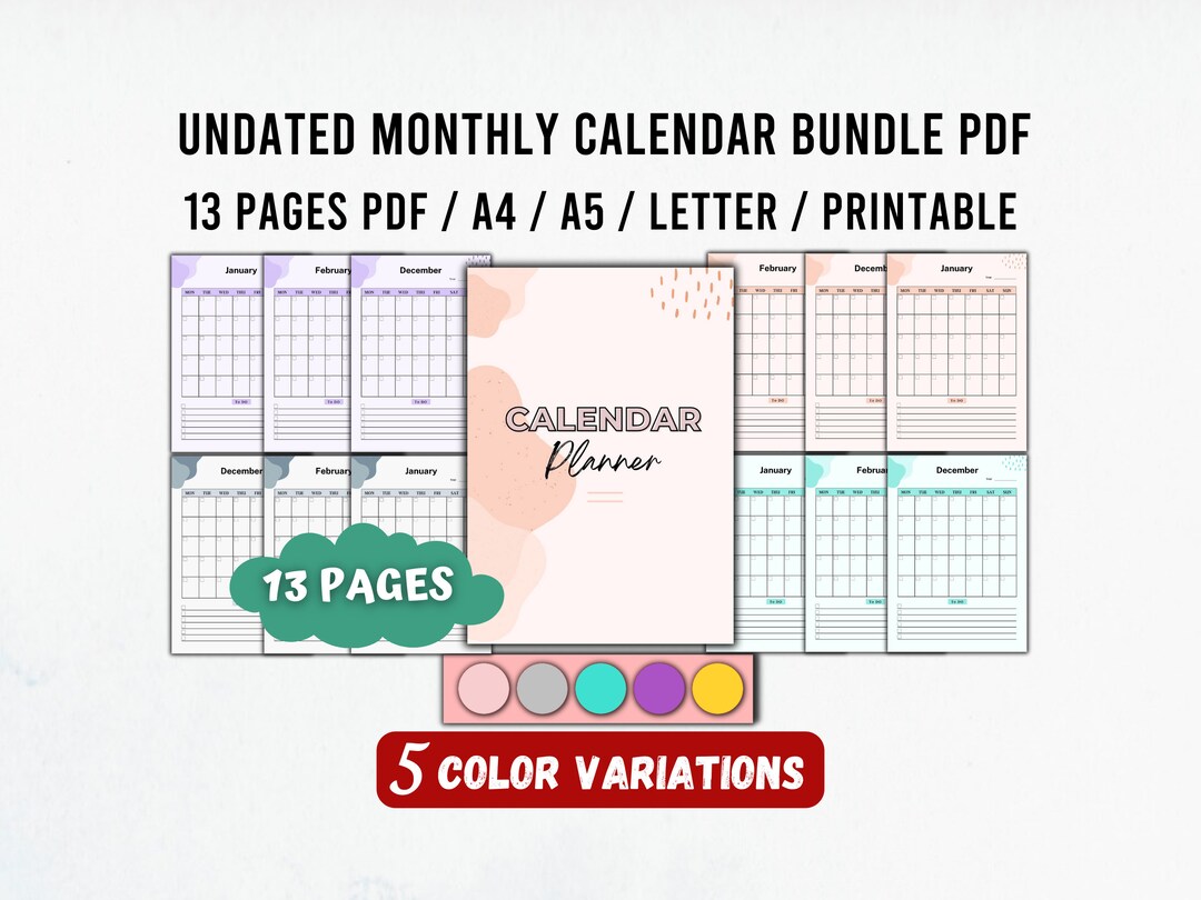 Undated Monthly Calendar Bundle, Remarkable 2 Planner and Templates ...