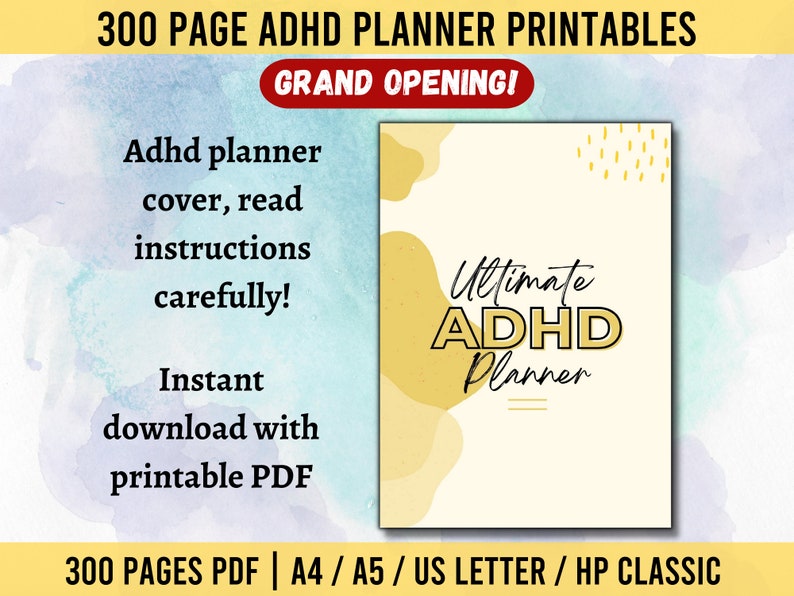 Yellow ADHD Planner Printable, ADHD Planner Adult, Adhd Digital Planner ...