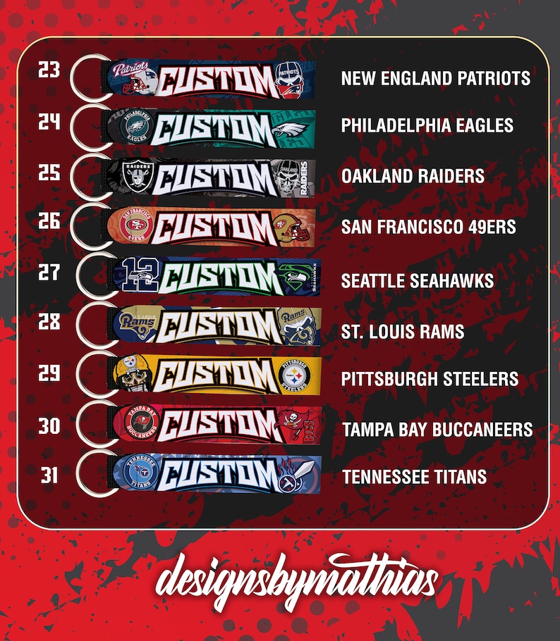 NFL Personalized Football Keychains | Seahawks | Raiders | Giants | Patriots | 49ers | Chargers ...