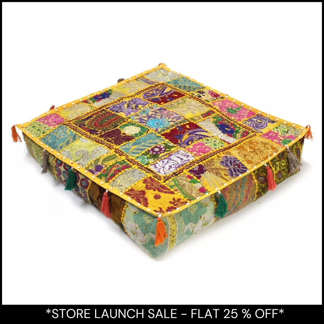 Patchwork Large Floor Cushion Cover, Box Cushion Covers, Meditation ...