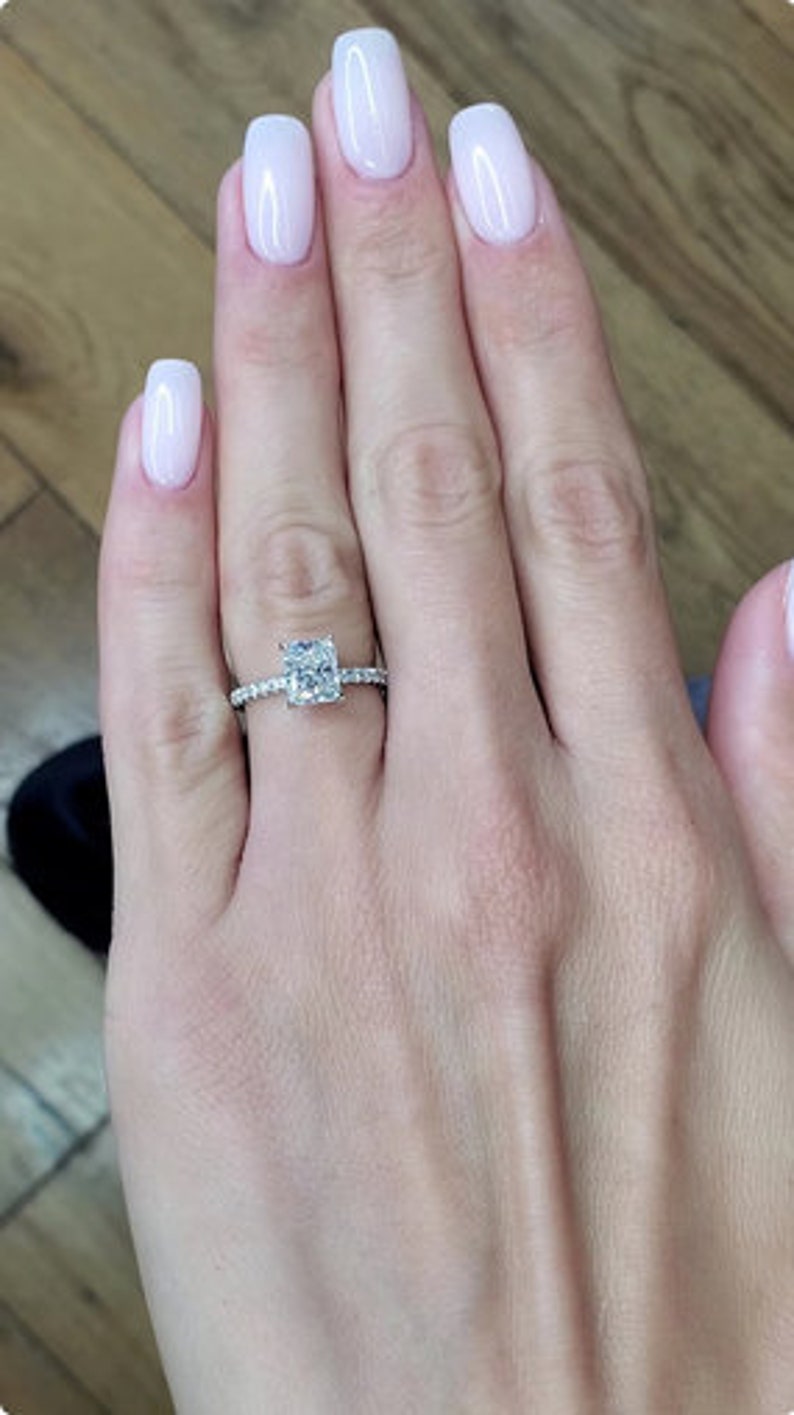1 5ct Radiant Cut Moissanite Engagement Ring 14k Solid White Etsy