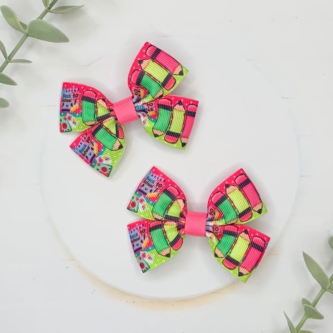Back to School Hair Bows, Crayon Hair Clips, Pencil Hair Bows, Back to ...