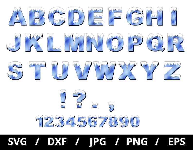 Winter Ice Font, Blue Alphabet Letters Clipart (svg, Png, Eps, Dxf, Jpg ...