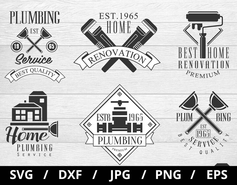 Plumbing Service Logo Set, Home Repair Emblems (svg, Eps, Dxf, Jpg, Png ...