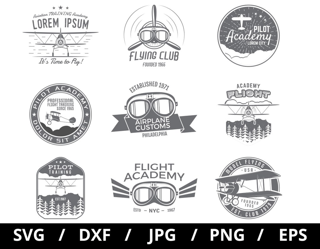 Airplane Logo Set, Flying Club, Pilot Academy (svg, Eps, Dxf, Jpg, Png ...