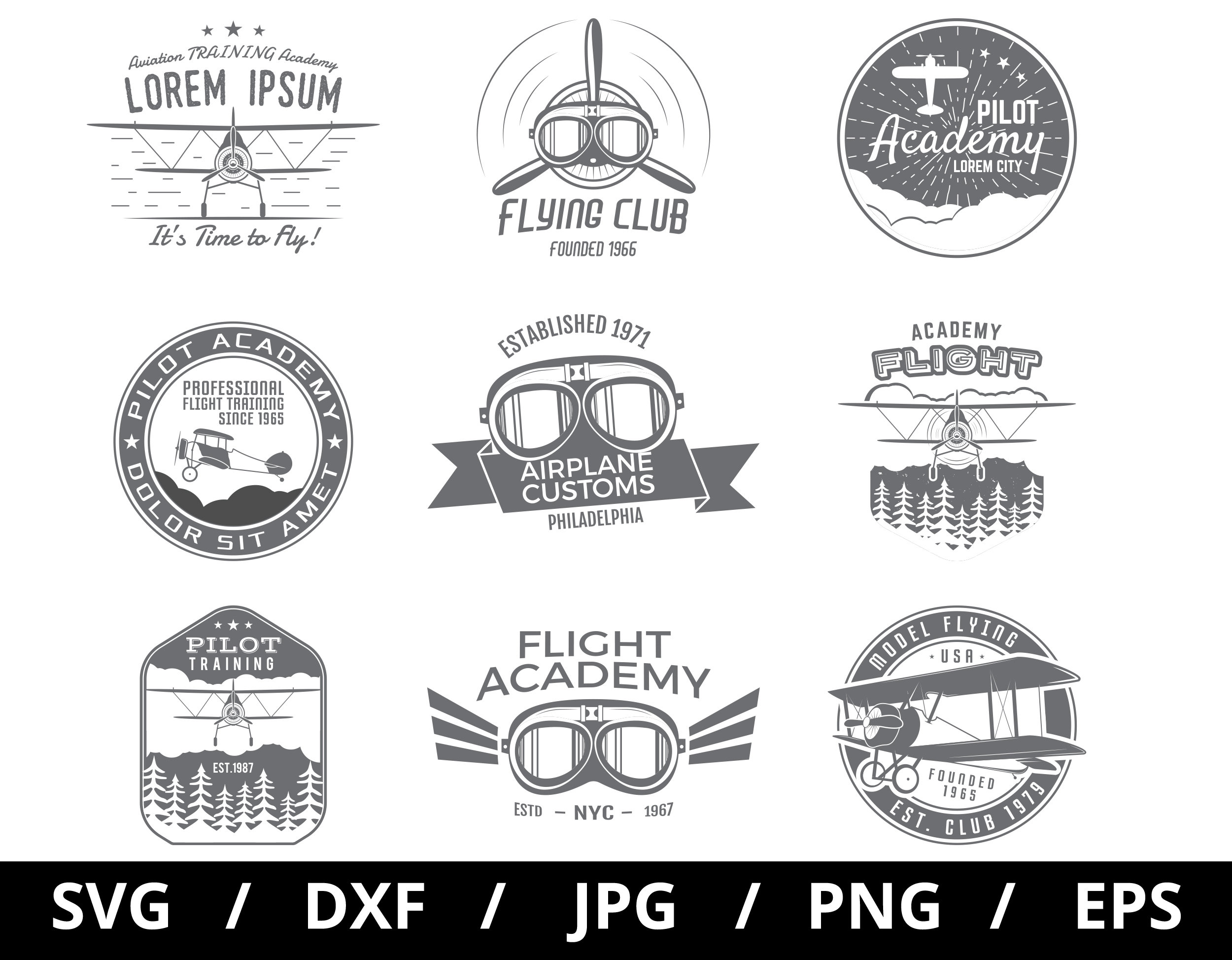 Airplane Logo Sets Illustration Svg, Flying Club, Pilot Academy, Flight ...