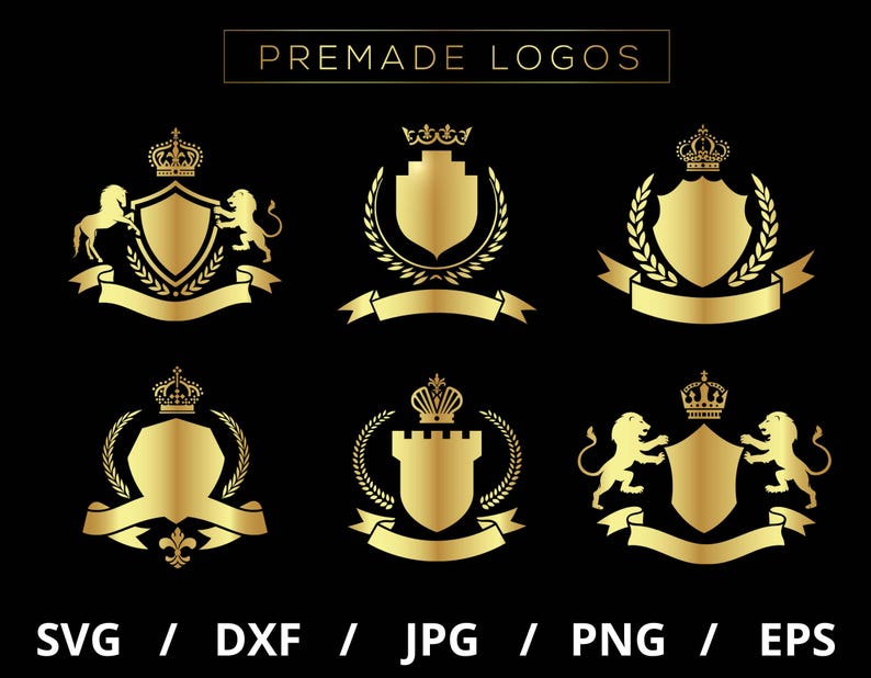Golden Royal Crest SVG: Luxury Shield Badge Label Set (digital Download ...