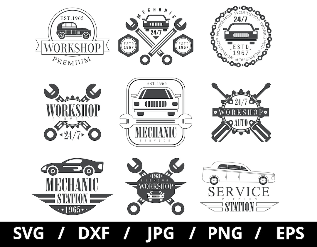 Mechanic Station Logo Set, Auto Repair Emblems (svg, Png, Jpg, Eps, Dxf ...