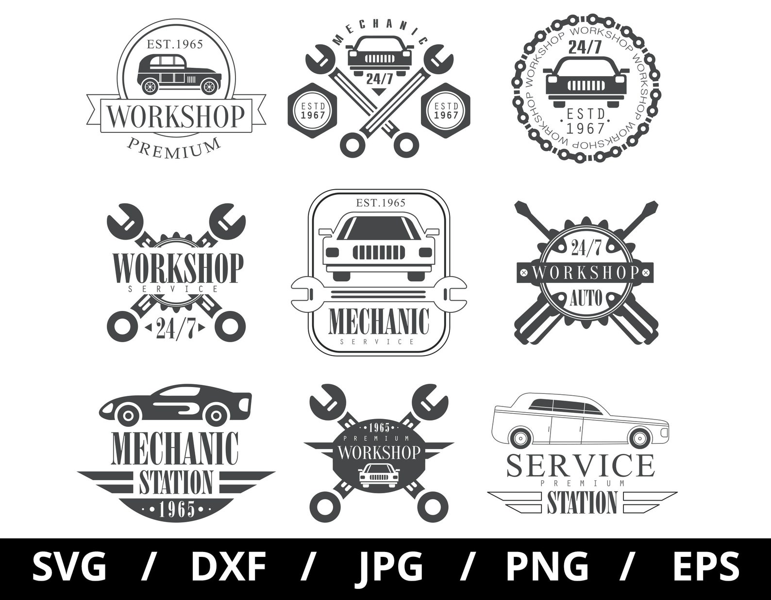 Mechanic Station Logo Sets Collection Illustration Svg, Auto Service ...