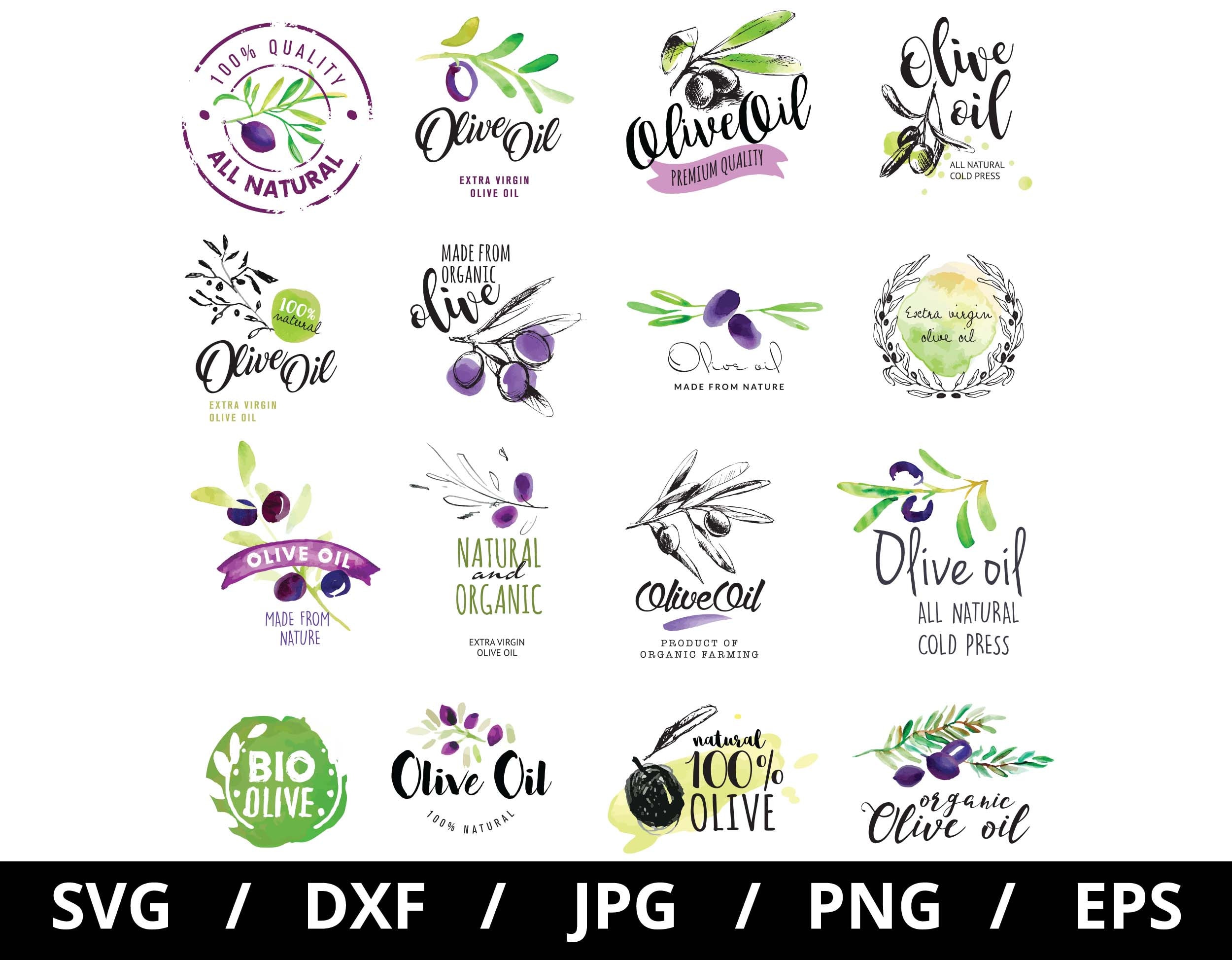 Olive Oil Labels Sets Illustration Svg, Olive Oil Svg, Olive Oil ...