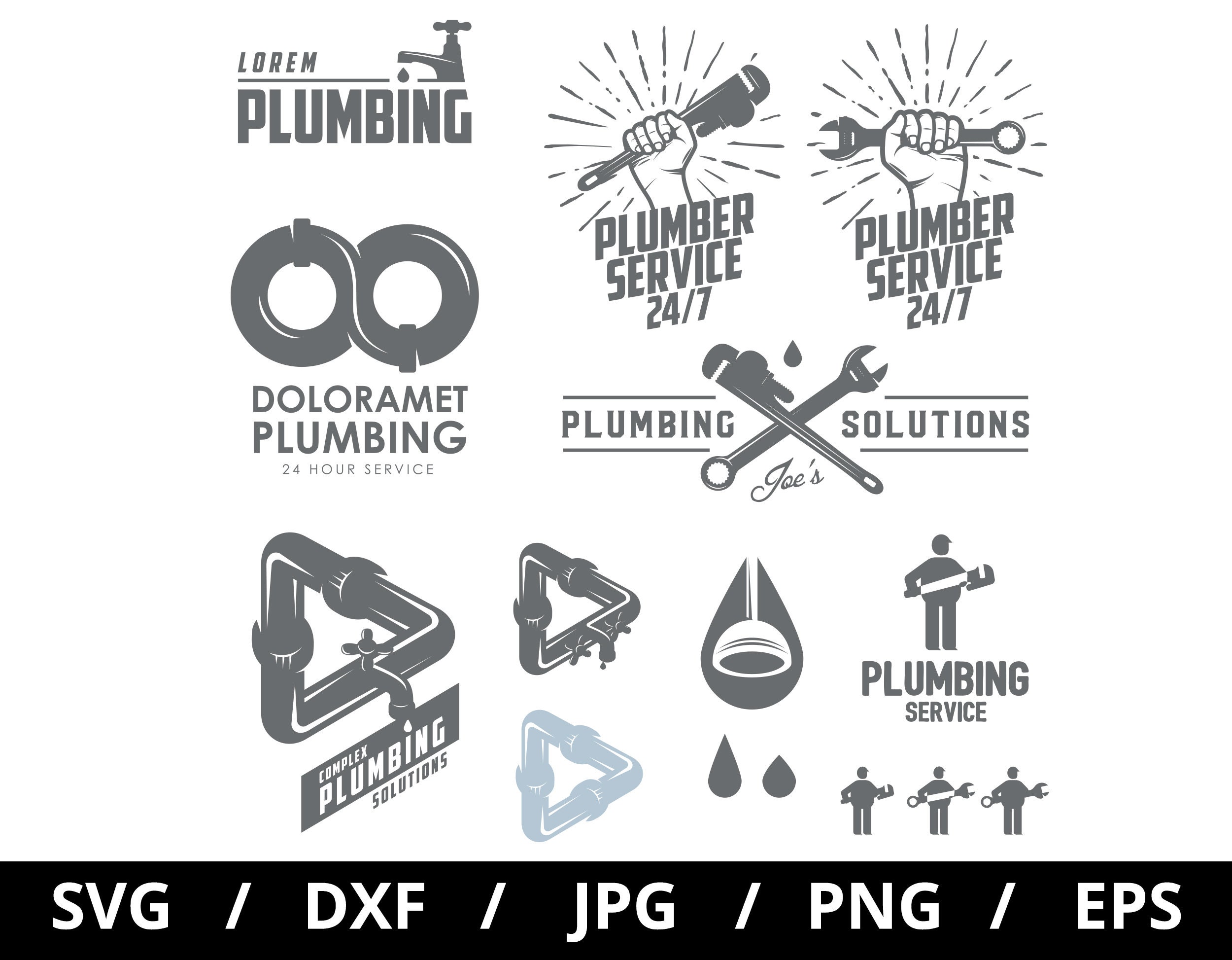 Plumbing Service Logo Sets Collection Illustration Svg, Plumbing ...
