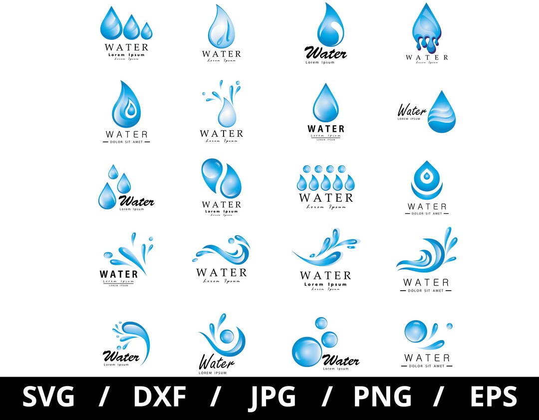 Blue Water Drop Logo Set, Illustration Elements (svg, Eps, Dxf, Jpg ...
