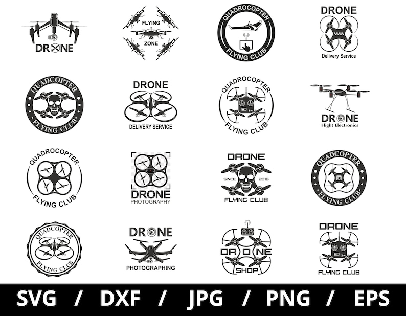 Drone Shop Logo Sets Collection Illustration Svg, Quadcopter Flying ...
