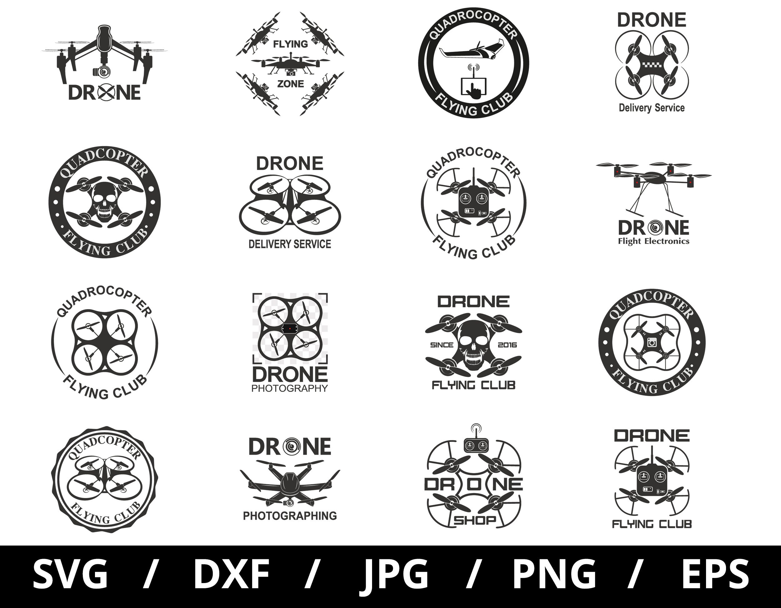 Drone Shop Logo Sets Collection Illustration Svg Quadcopter Flying