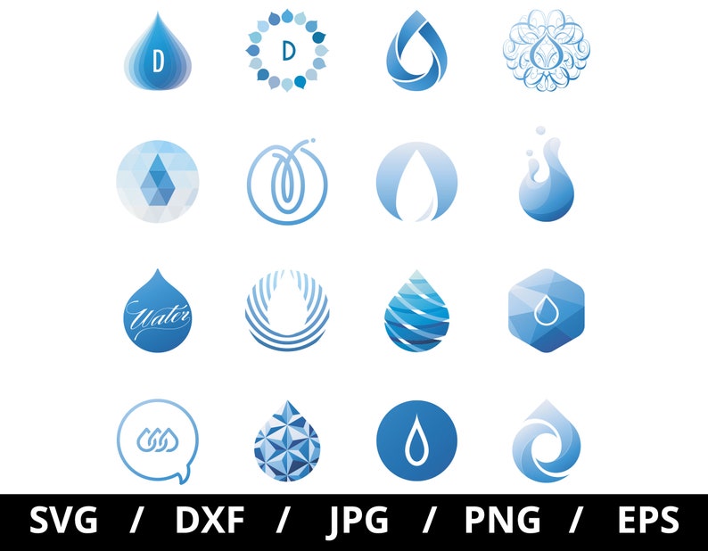 Water Droplets Logo Sets Collection Illustration Svg, Blue Water Drop ...