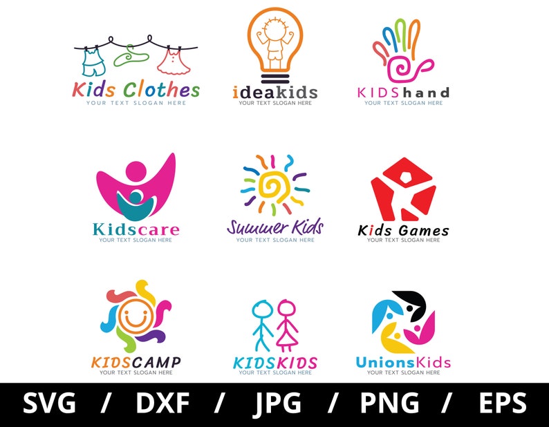 Kindergarten Logo Sets Illustration Svg, Kidscare, Kids Camp, Kids ...