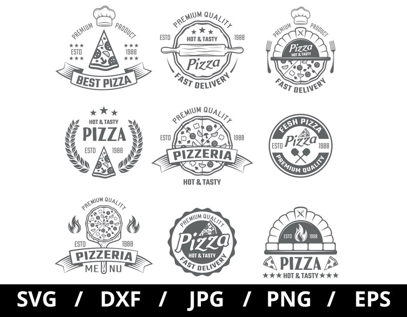 Pizzeria Logo Sets Collection Illustration Svg, Pizza Hot and Tasty ...