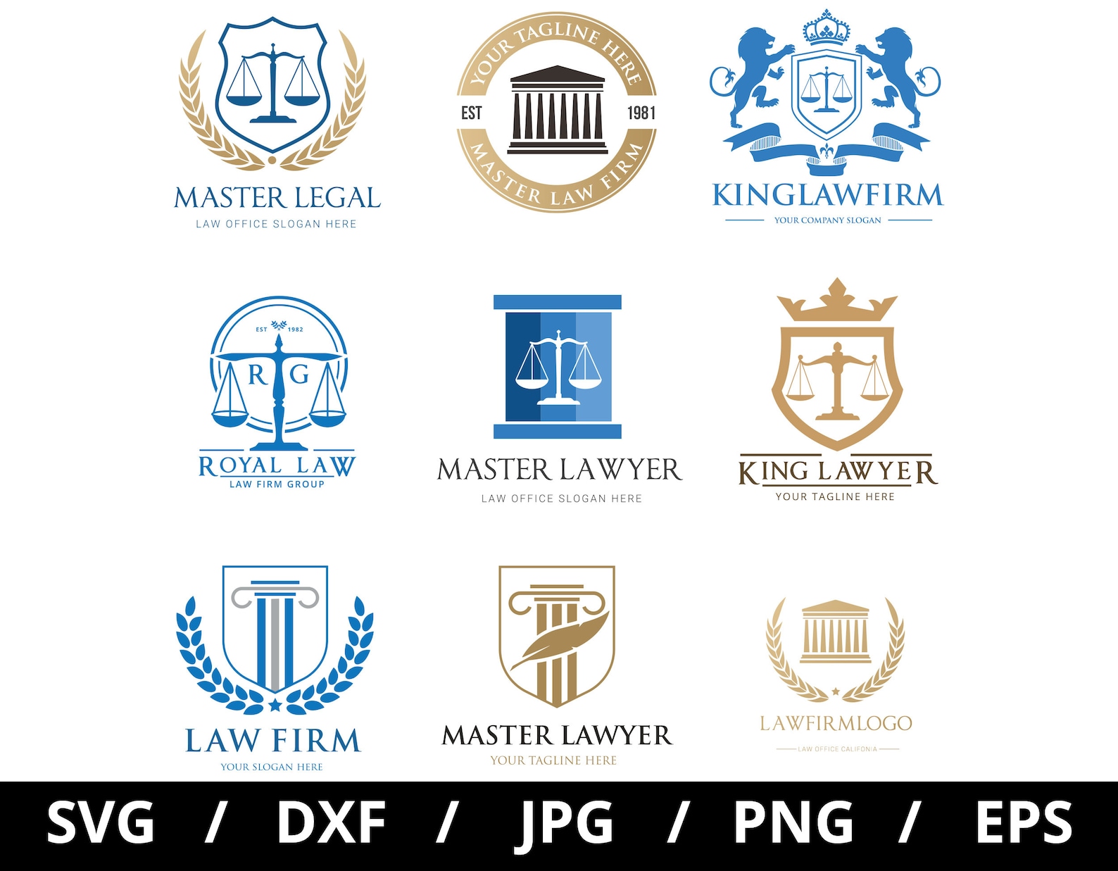Law Firm Logo Sets Illustration Svg, Master Law Firm, Royal Law, King ...